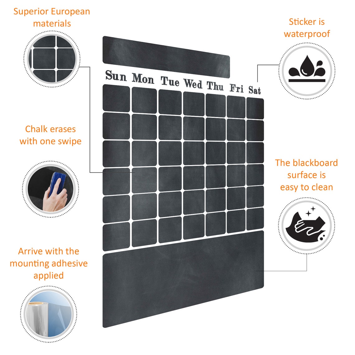 Chalkboard Wall Planner Blackboard Kitchen Sticker - Black Board Weekly ...