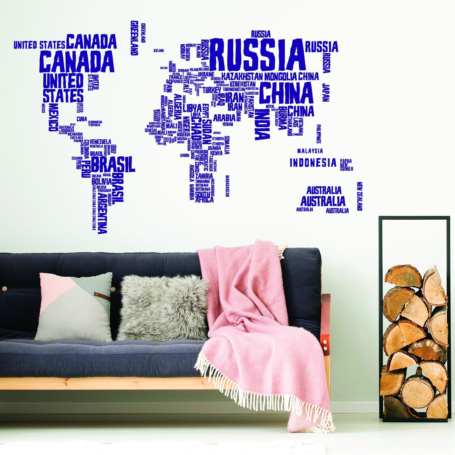 World Map Wall Decal Large Vinyl Sticker of the Giant Travel - Etsy