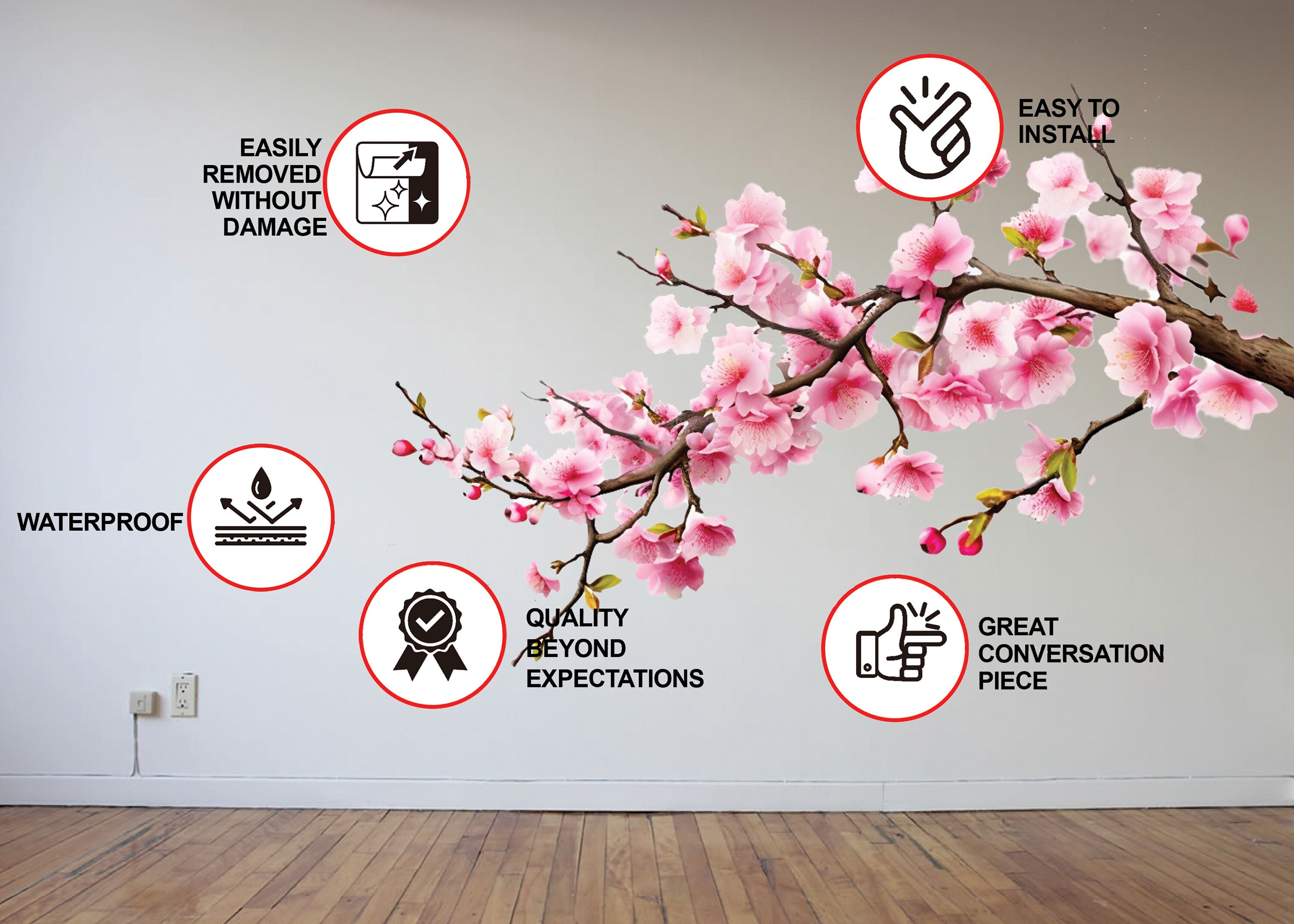 Cherry Blossom Corner Tree Wall Decal - Nursery Vinyl Sticker With ...