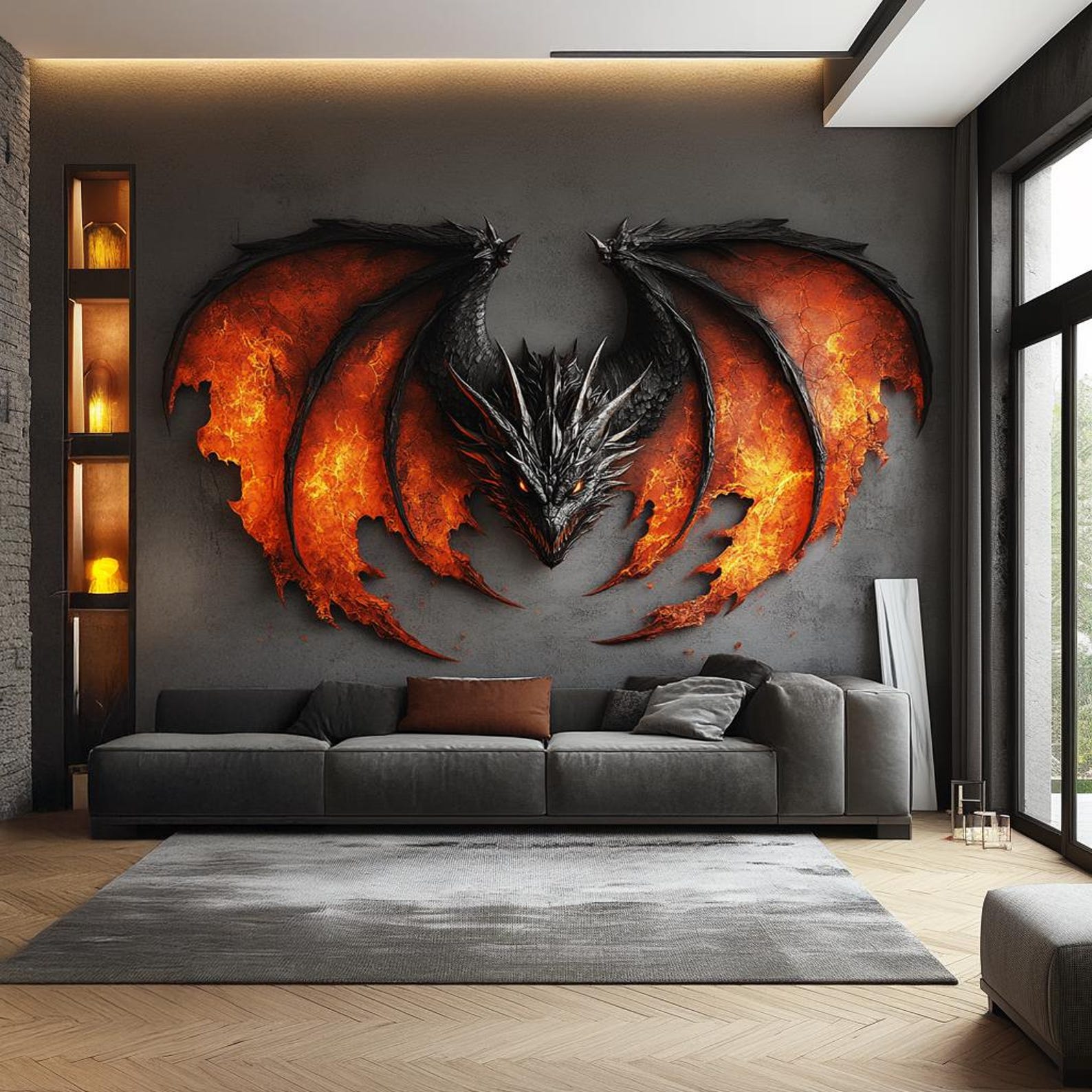 Fiery Dragon Wall Sticker | Epic Fantasy Wall Art Mural | Bold Red ...