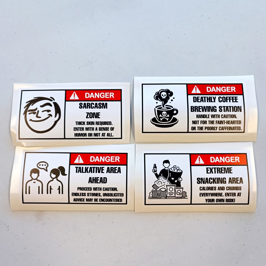 Funny Danger Warning Label Stickers Set | Humorous Office Decals ...