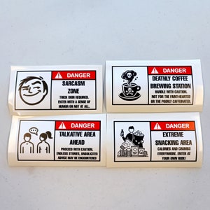 Funny Danger Warning Label Stickers Set | Humorous Office Decals ...