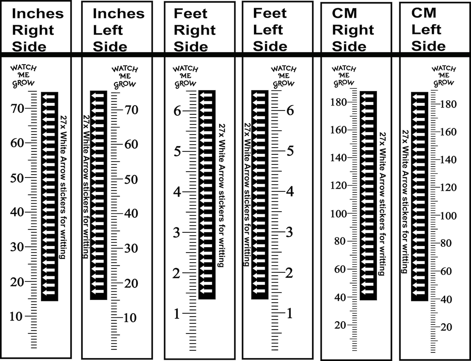 Vinyl Growth Chart Decal in Centimeters With 27 White Arrow Stickers ...
