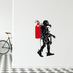 Scuba Diver Wall Sticker - Fire Extinguisher Deep Dive Silhouette ...