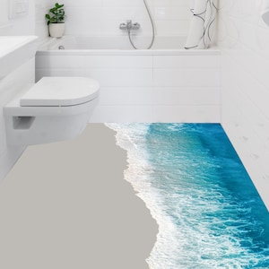 3D Ocean Beach Floor Bathroom Sticker - Sea Vinyl Decal for Bath Shower ...
