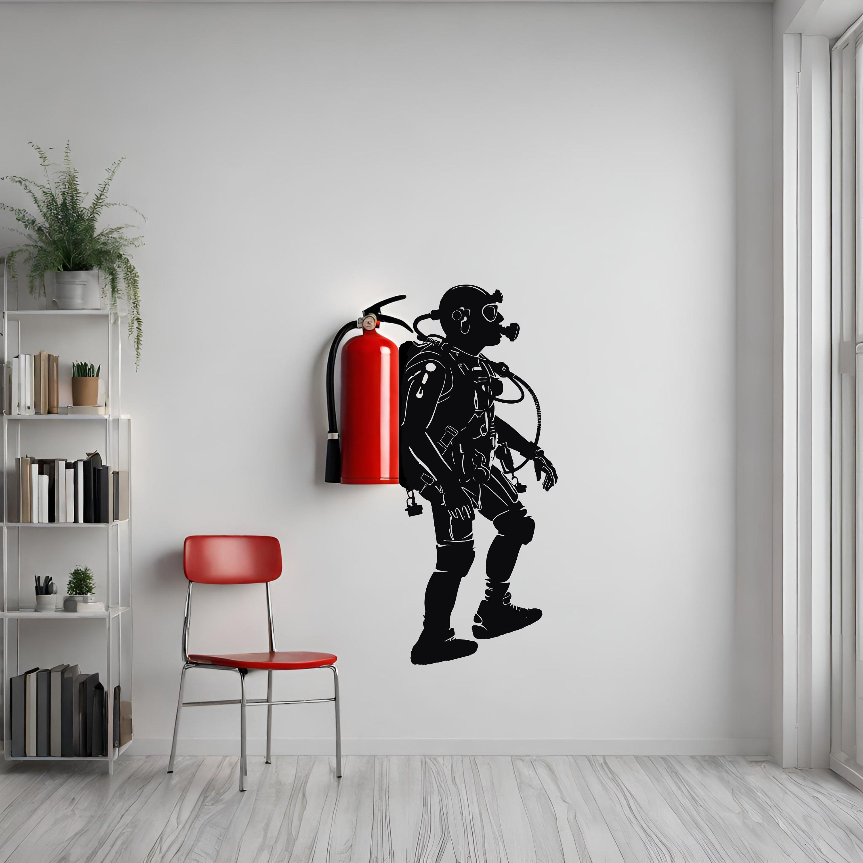 Creative Scuba Diver Silhouette Wall Sticker - Fire Extinguisher Deep ...