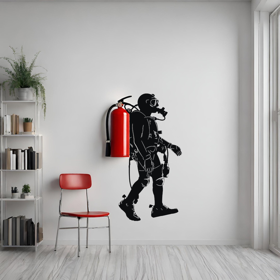 Scuba Diver Wall Sticker - Fire Extinguisher Deep Dive Silhouette ...