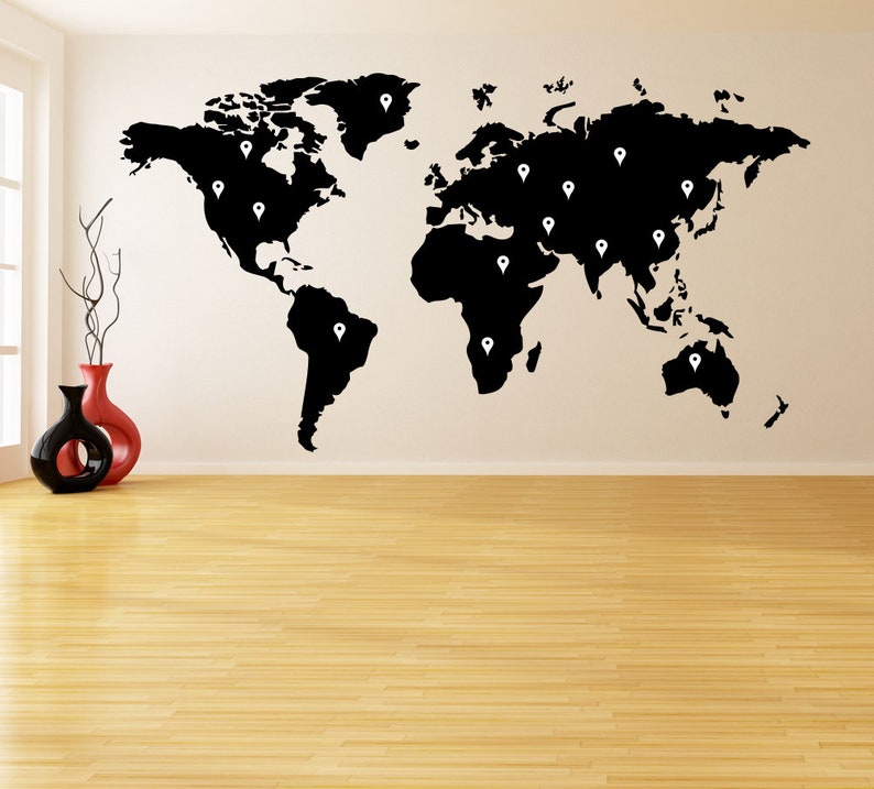 World Map Wall Decal - Large Vinyl Sticker of the Giant Travel Globe ...