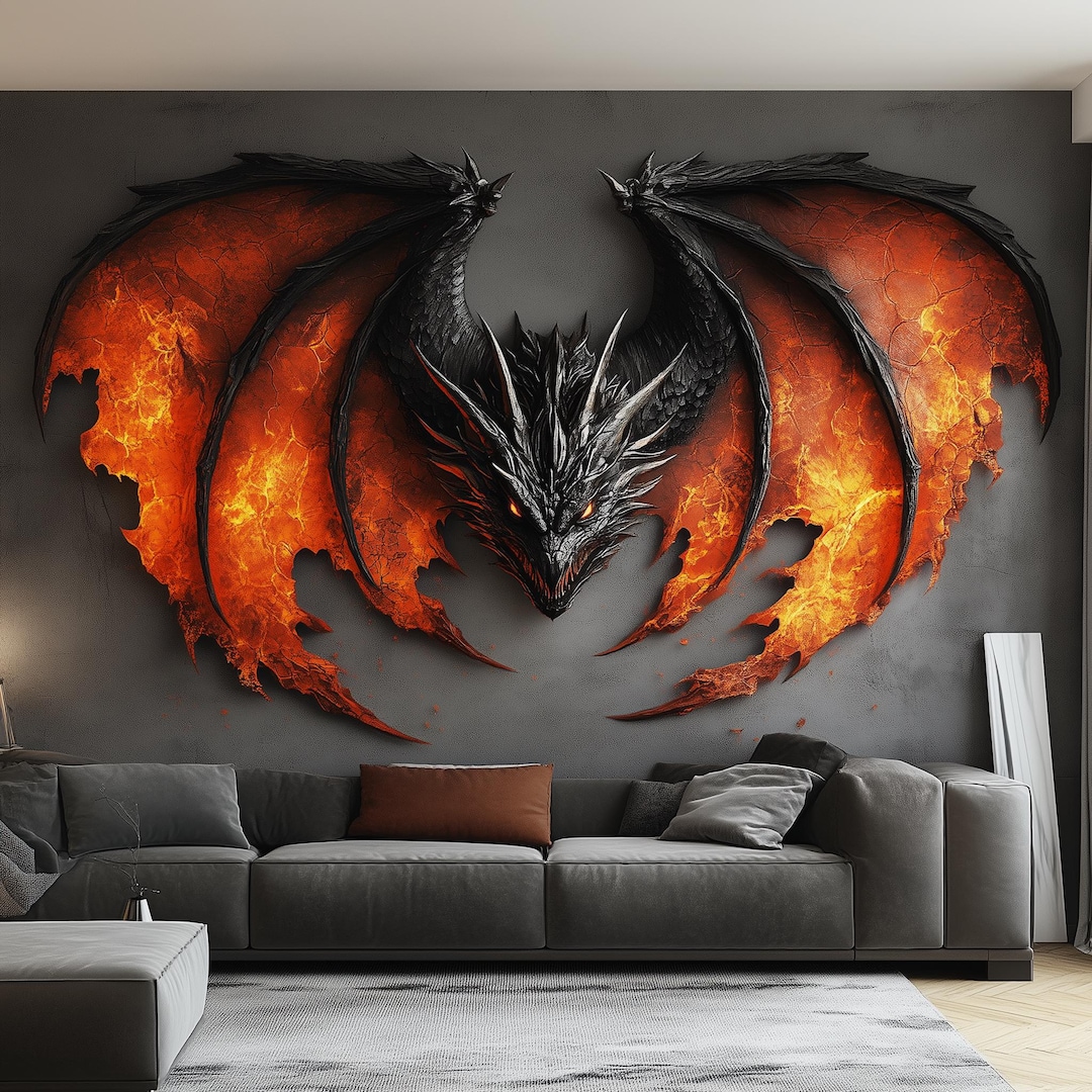 Fiery Dragon Wall Sticker | Epic Fantasy Wall Art Mural | Bold Red ...