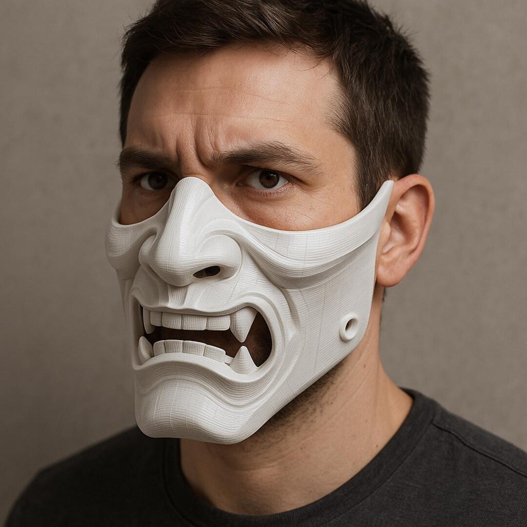 White Oni Samurai Mask | 3D Printed Demon Mask | Japanese Half Face ...