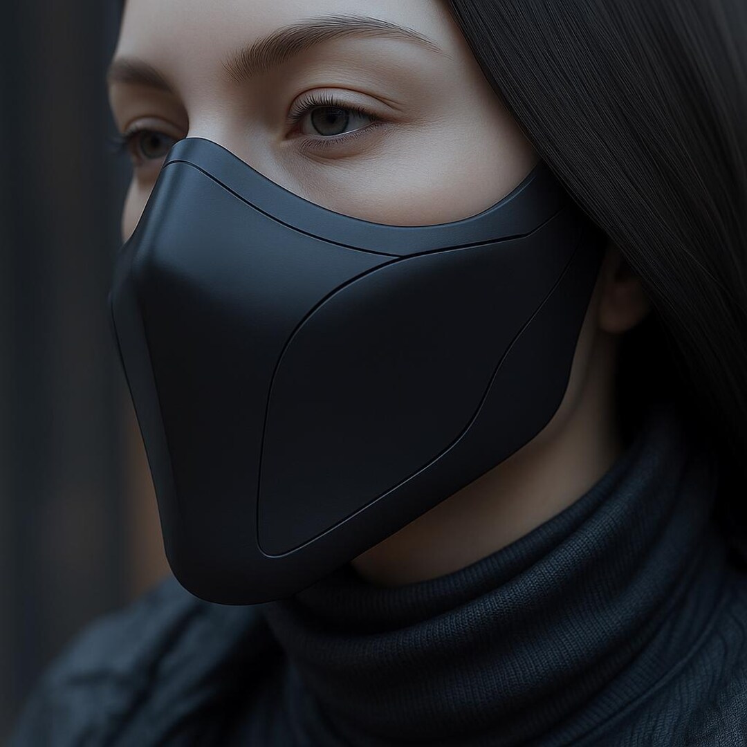 Matte Black Futuristic Half Face Mask | 3D Printed Cyberpunk Costume ...