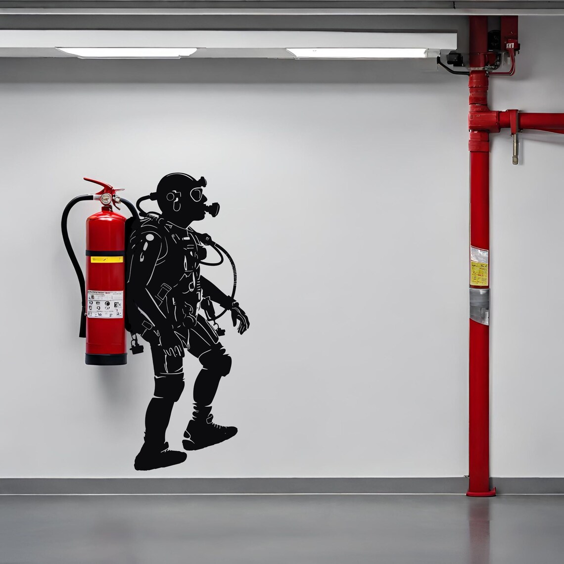 Creative Scuba Diver Silhouette Wall Sticker - Fire Extinguisher Deep ...