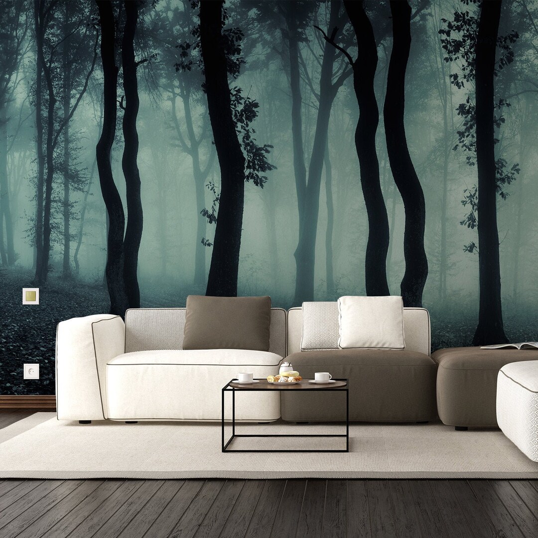 Foggy Forest Wallpaper Decal - Landscape Tree Wall Paper Mural Self ...