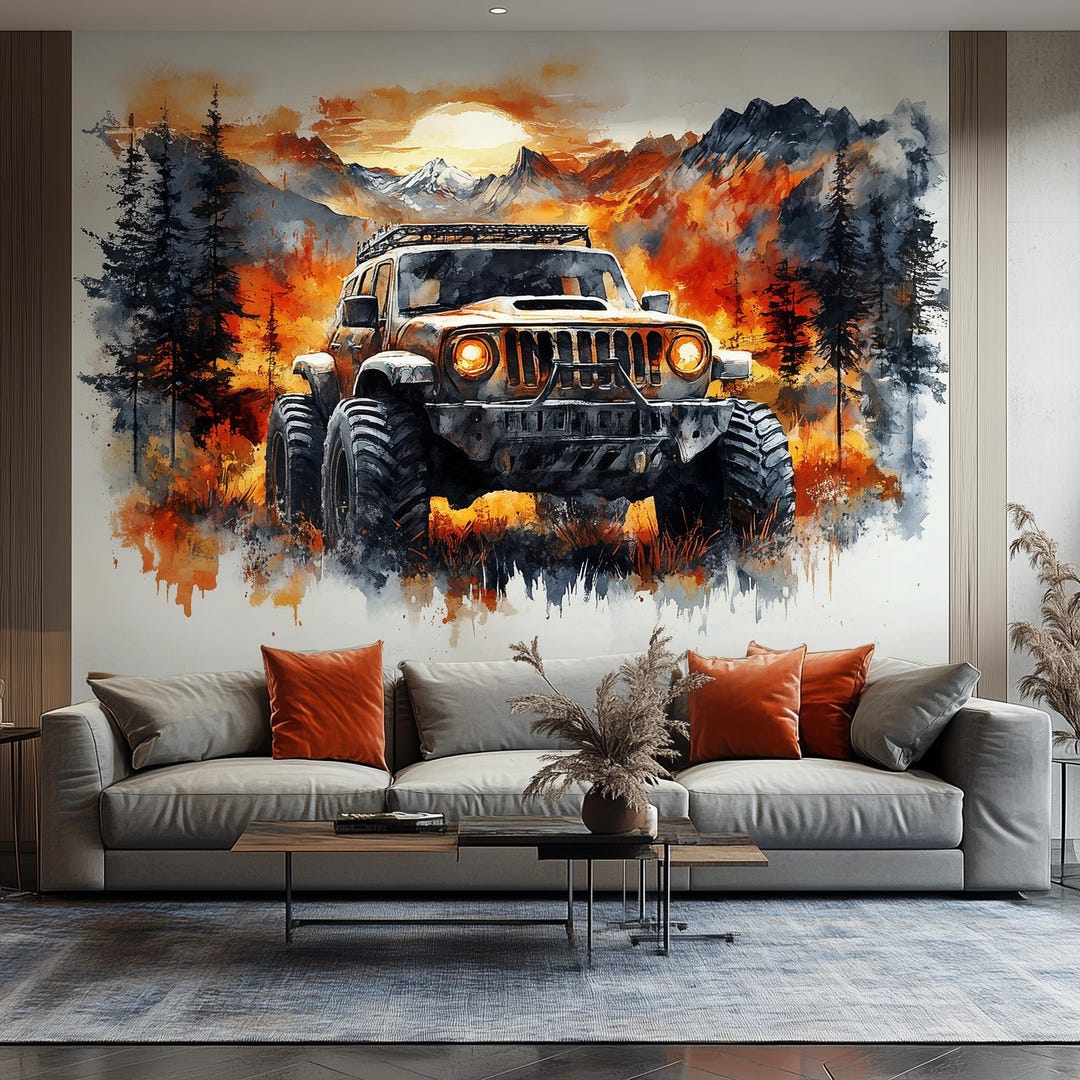 Off-road Adventure Truck Wall Decal | 3D Mountain Jeep Mural Art | Car ...