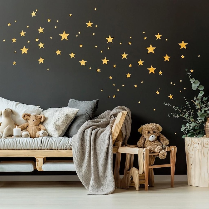 Gold Stars Wall Decals | Sparkles Star Stickers for Bedroom, Nursery ...