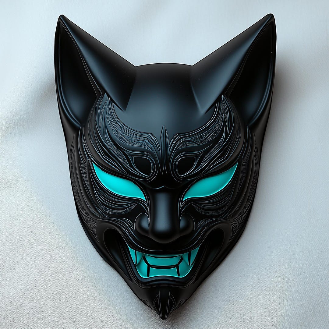 Cyberpunk Black Fox Mask 3D Printed Japanese Demon Mask Samurai Cosplay ...