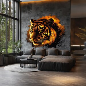 Fiery Tiger Wall Sticker Decal | Bold 3D Tiger Mural Art | Intense ...