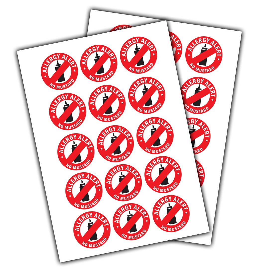 24x No Mustard Allergy Alert Sticker - Food Allergies Awareness Safety ...