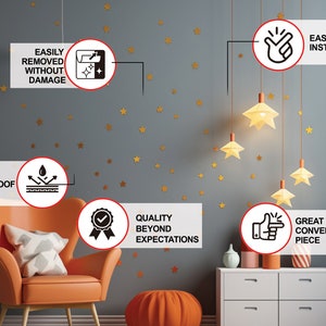 200x Gold Stars Wall Vinyl Stickers - Elegant Peel and Stick Decals ...