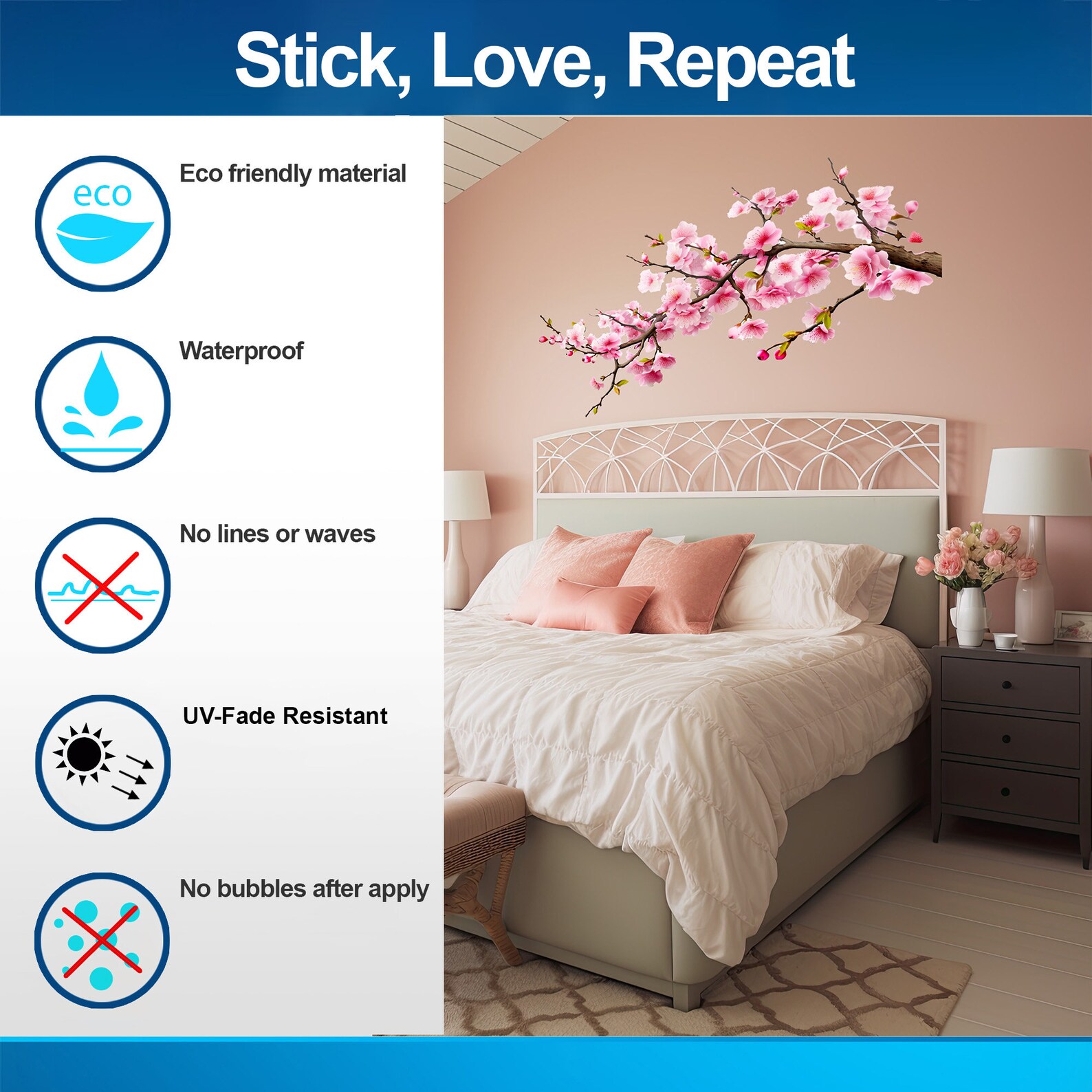 Cherry Blossom Corner Tree Wall Decal - Nursery Vinyl Sticker With ...