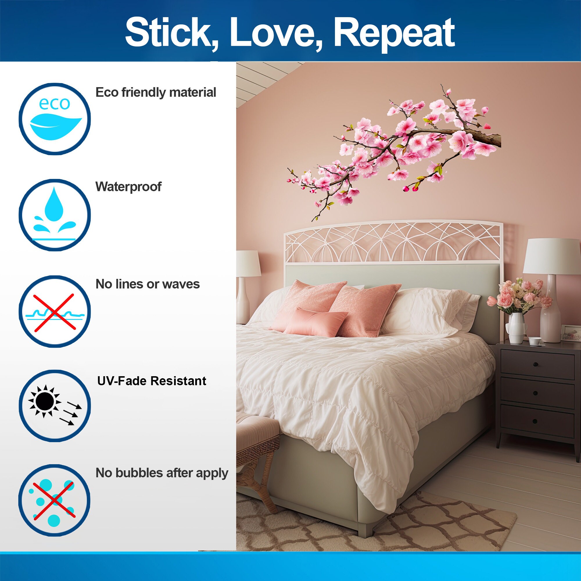 Cherry Blossom Corner Tree Wall Decal - Nursery Vinyl Sticker With ...