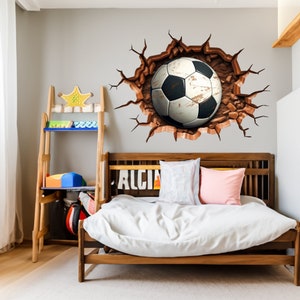 3D Football Wall Decal - Boys Room Breakthrough Sticker - Sporty Soccer ...