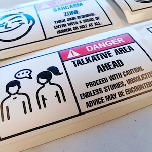 Funny Danger Warning Label Stickers Set | Humorous Office Decals ...