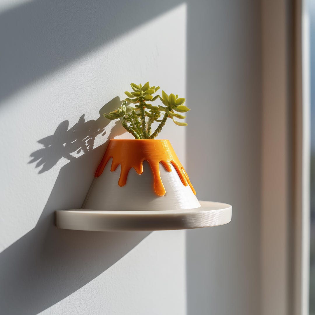 3D Printed Lava Volcano Planter | Floating Shelf for Succulents and ...