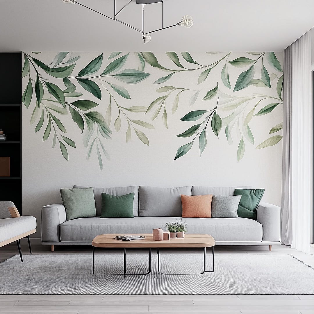 Leaf Wall Decal | Watercolor Greenery Wall Sticker Art | Removable ...