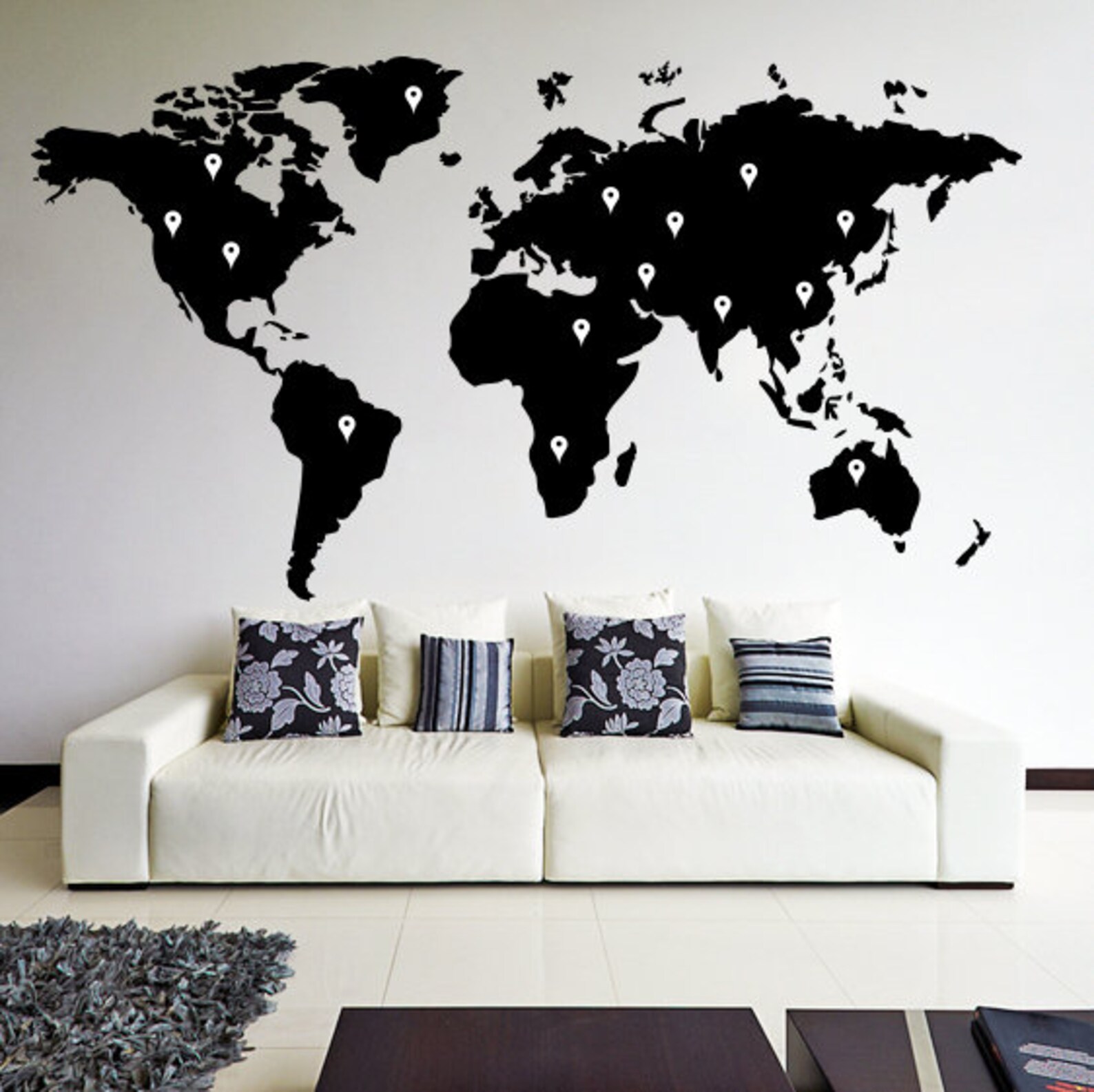 World Map Wall Decal - Large Vinyl Sticker of the Giant Travel Globe ...