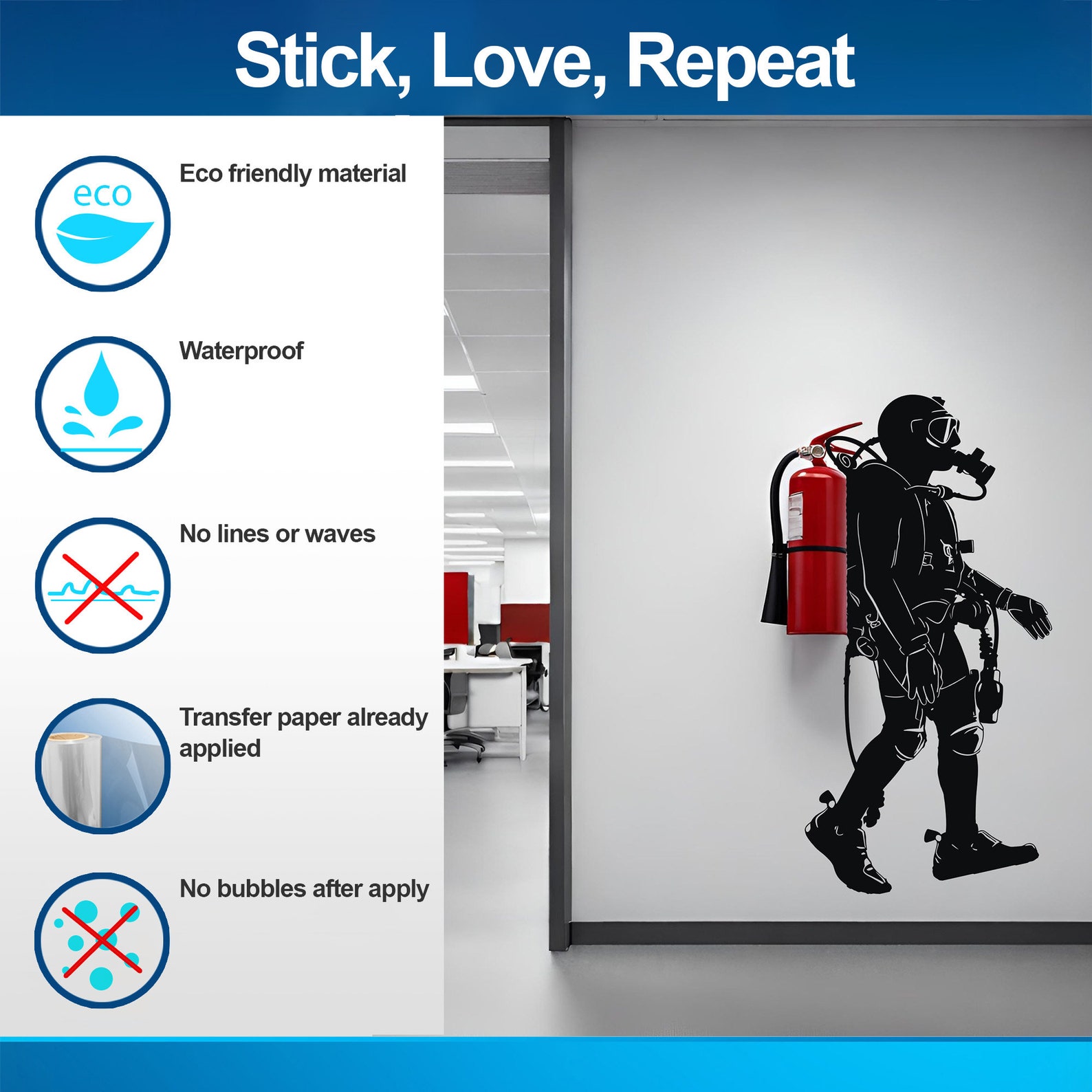Scuba Diver Wall Sticker - Fire Extinguisher Deep Dive Silhouette ...