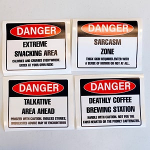 Humorous Danger Warning Label Decals | Funny Danger Stickers for Office ...