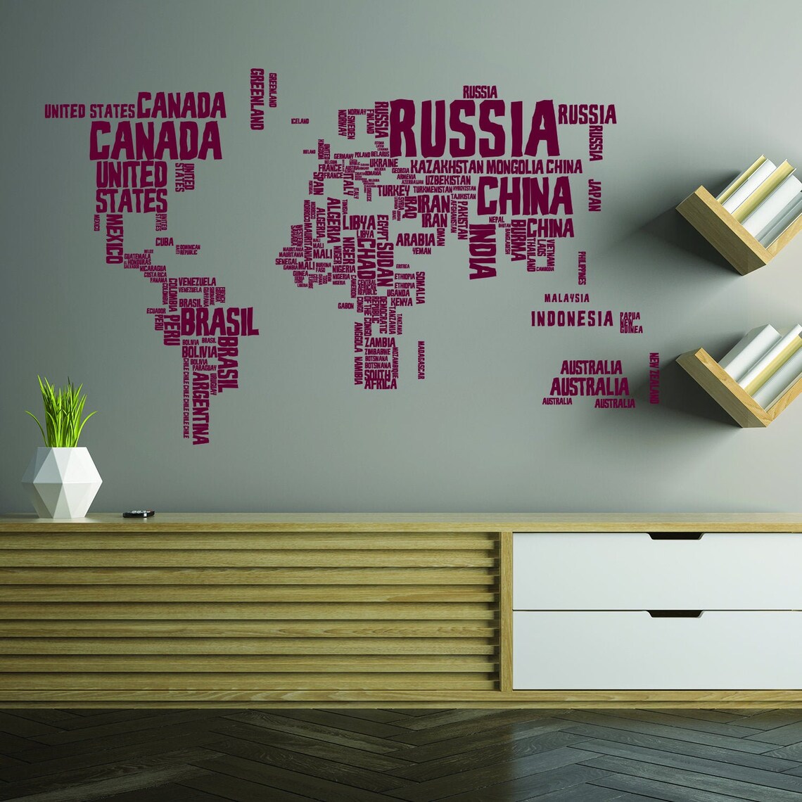 World Map Wall Decal Large Vinyl Sticker of the Giant Travel - Etsy