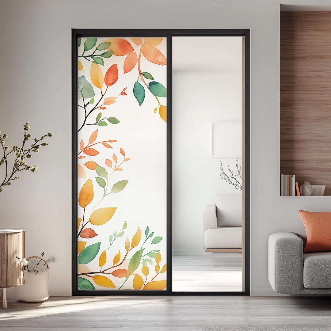 Custom Frosted Glass Film With Leaf Design | Privacy Window Etched Film ...