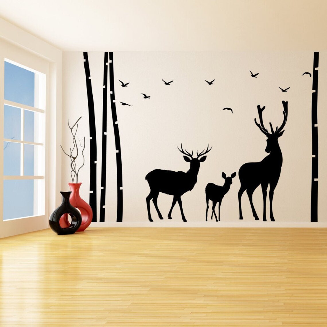 Deer Wildlife Wall Decal Birch Tree Forest Moose Vinyl | Etsy