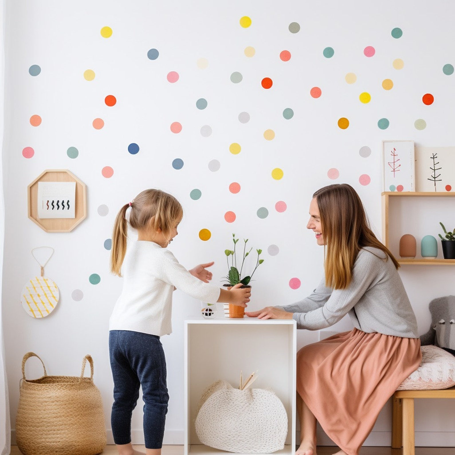 50x Kids Playroom Round Dots Decals - Watercolor Play Sign Stickers ...