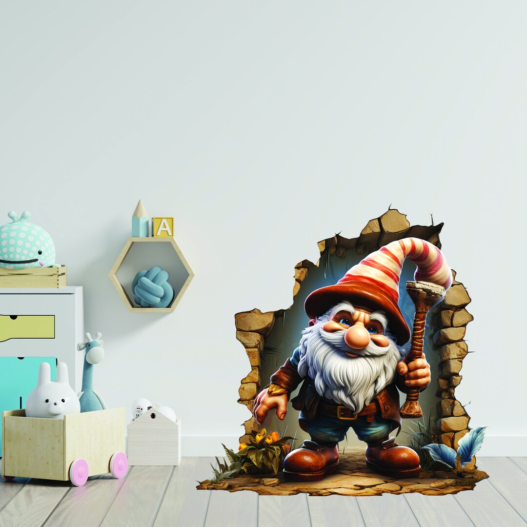 3D Gnome Wall Hole Sticker - Whimsical Troll Hole Decal - Enchanting ...