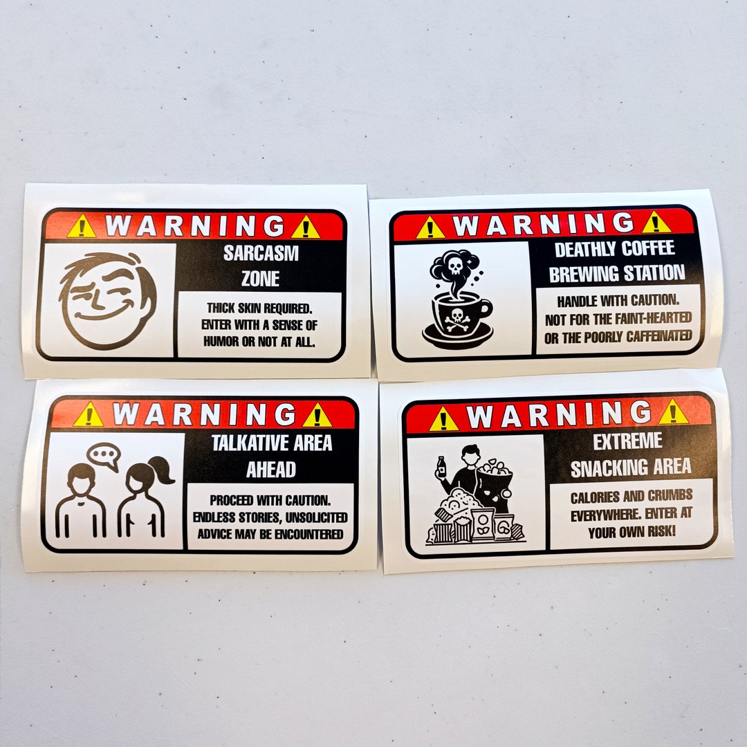 Funny Warning Label Stickers Set | Humorous Office Kitchen Decals ...