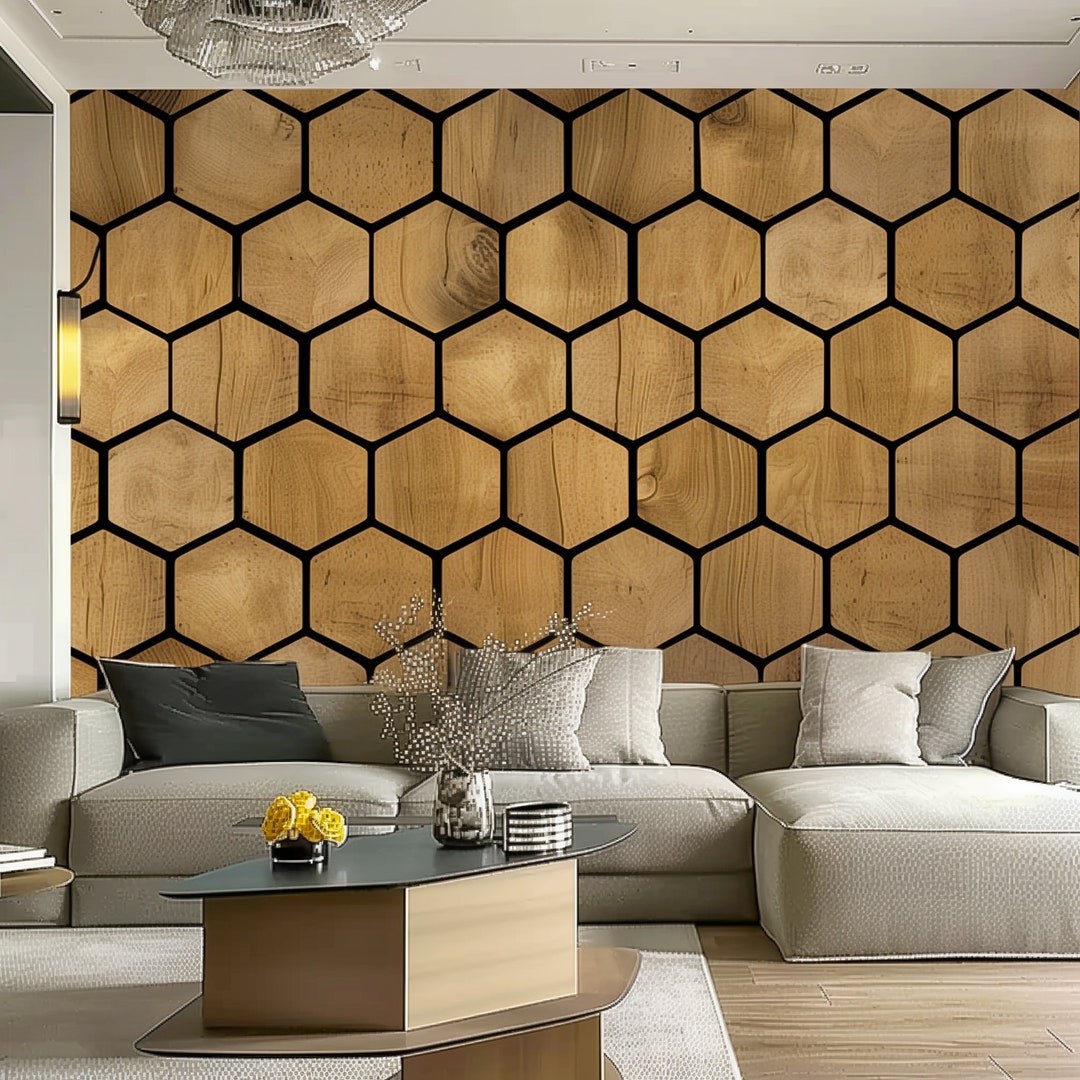 Hexagon Wallpaper Decals - Self-adhesive Wooden Hexagon Wall Design ...