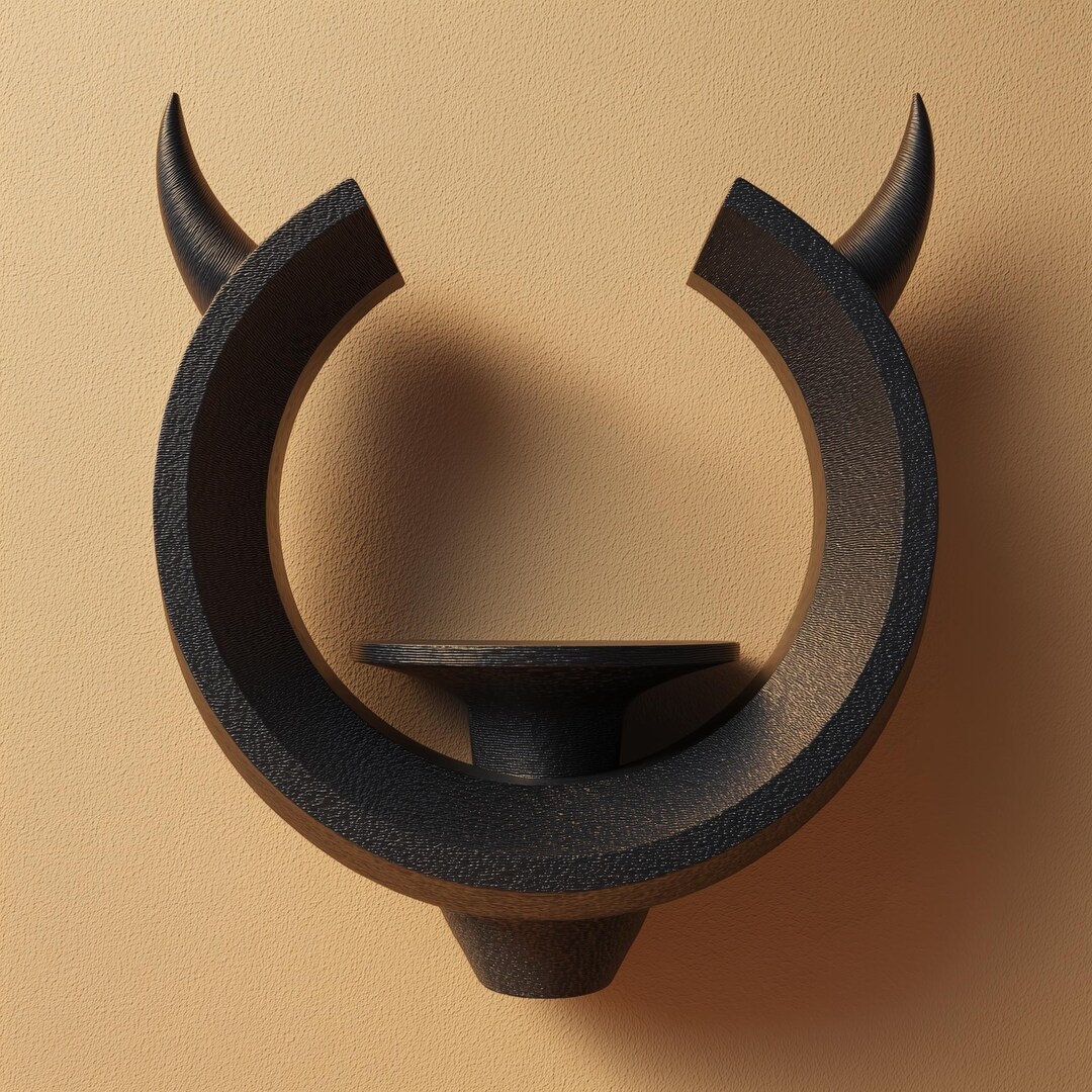 3D Printed Horn Ring Wall Shelf | Dark Fantasy Crescent Horn Altar ...