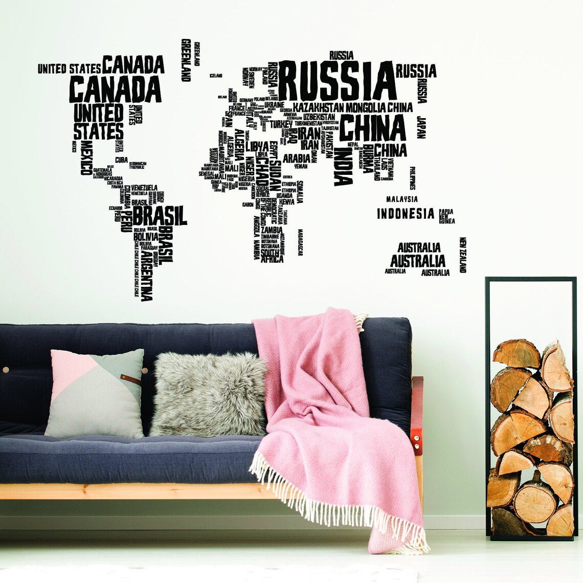 World Map Wall Decal Large Vinyl Sticker of the Giant Travel | Etsy