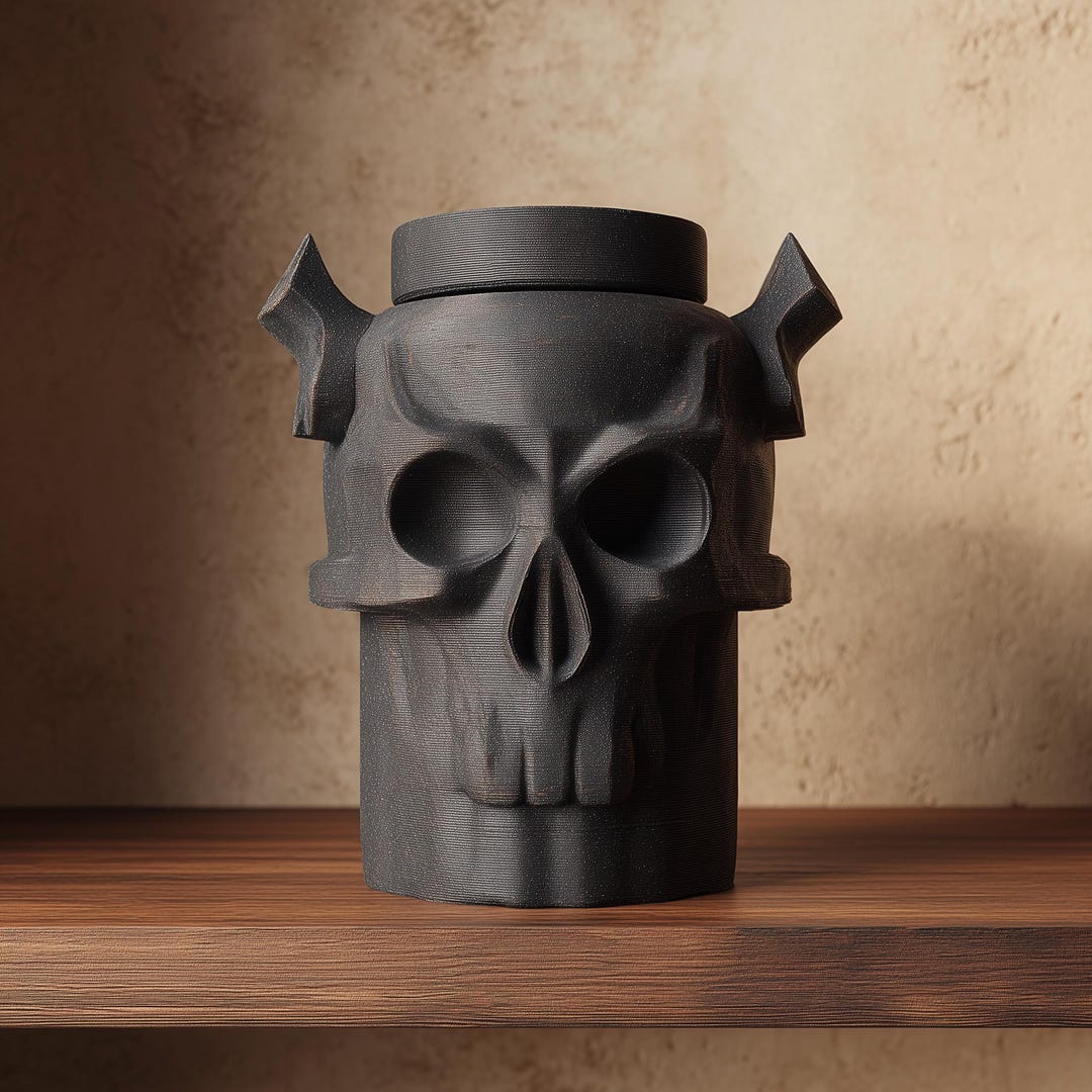 3D Printed Gothic Skull Pet Urn | Dark Fantasy Cremation Urn With Horns ...