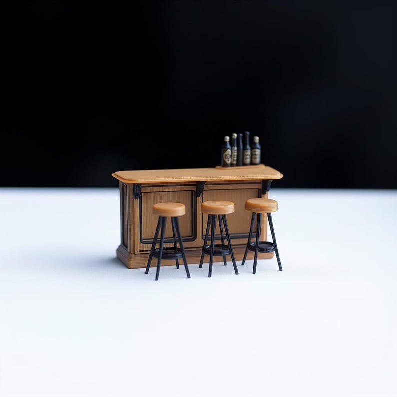 Miniature Bar Counter Set 1:12 Scale Dollhouse Bar | 3d Printed Bar ...