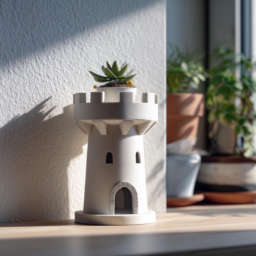 3D Printed Castle Tower Planter | Medieval Rook Style Succulent Pot ...