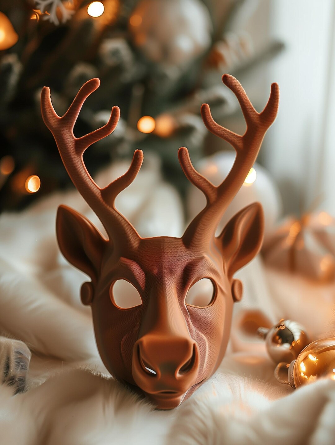 3D Printed Reindeer Mask | Modern Animal Face Sculpture | Unique ...