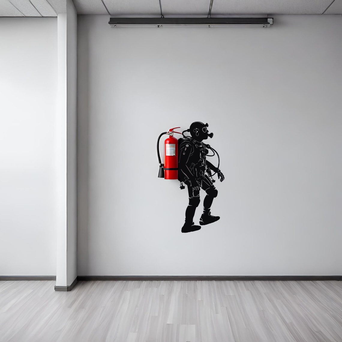 Creative Scuba Diver Silhouette Wall Sticker - Fire Extinguisher Deep ...