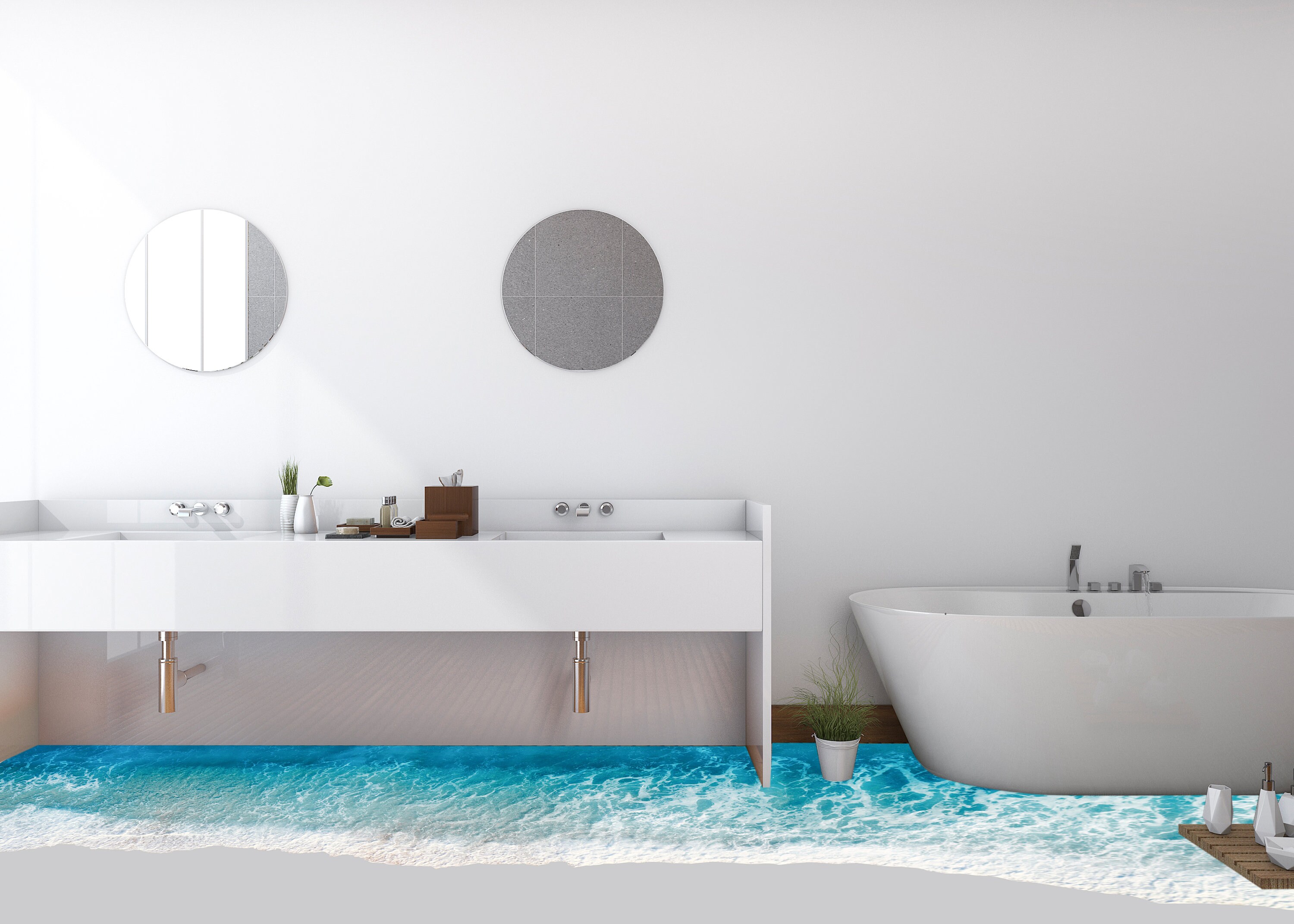 3D Ocean Beach Floor Bathroom Sticker - Sea Vinyl Decal for Bath Shower ...