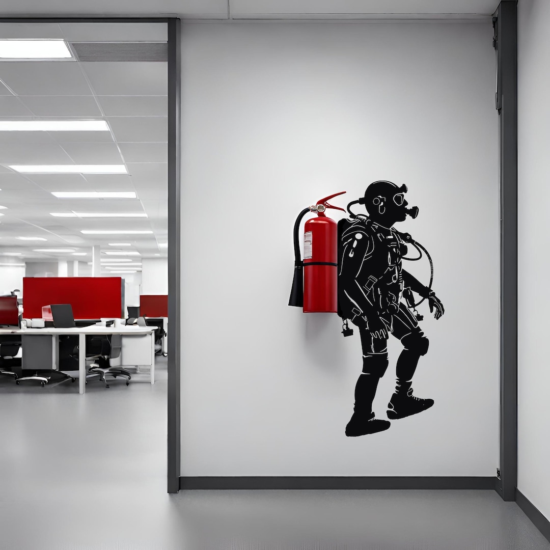 Creative Scuba Diver Silhouette Wall Sticker - Fire Extinguisher Deep ...