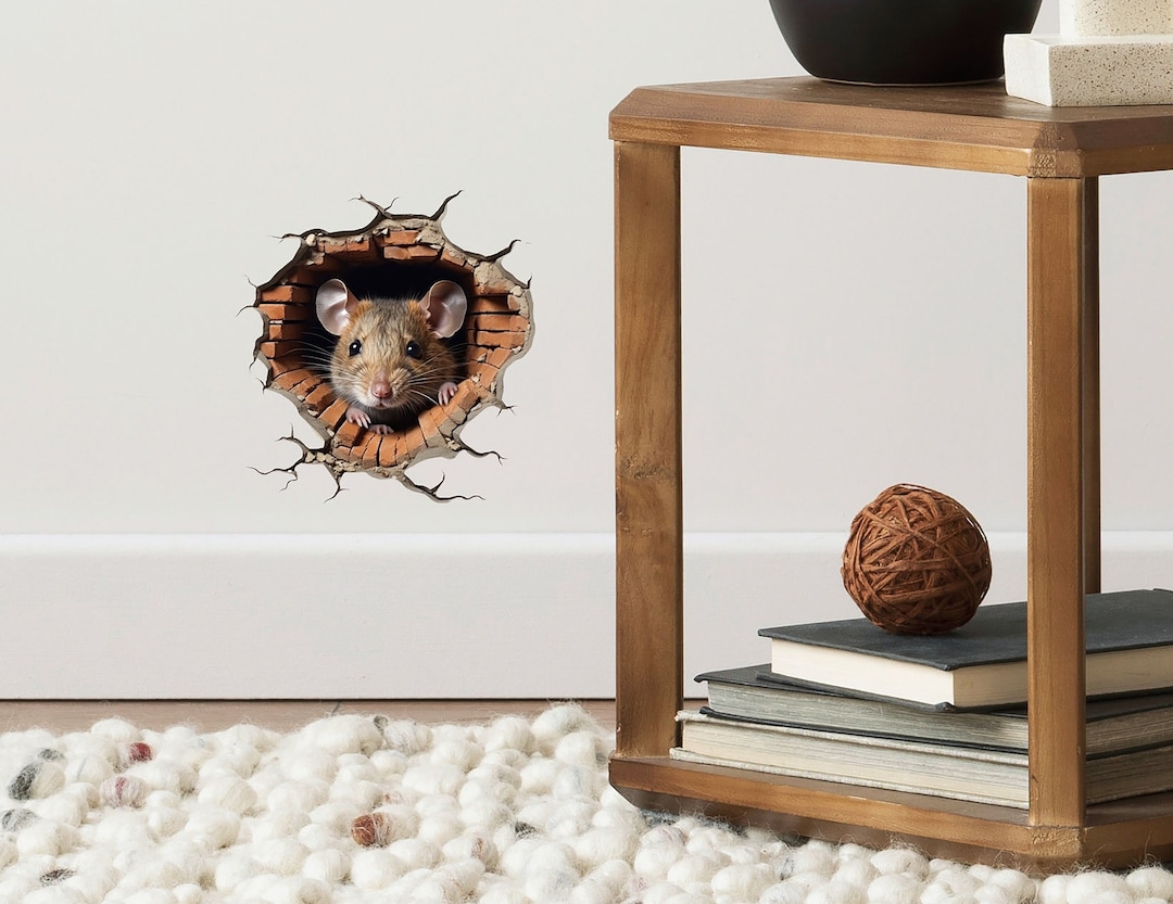 3D Mouse Hole Wall Sticker - Realistic Mouse Peeking From Mousehole ...