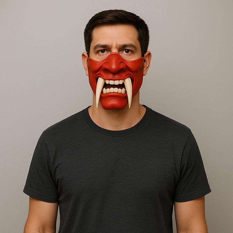 Two-color Oni Half Face Mask | 3D Printed Demon Mask | Cosplay Samurai ...